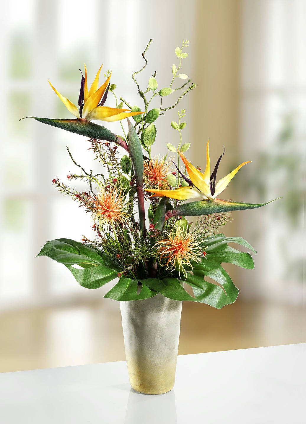 Strelitzien-Gesteck in Vase - GRÜN
